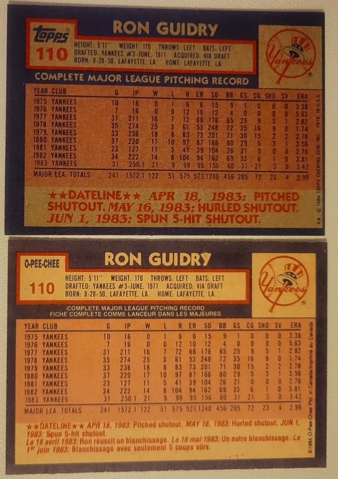 The Differences Between Topps and O-Pee-Chee Cards